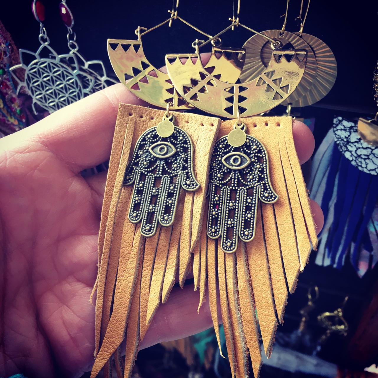 Hamsa Protection Earrings || Love || Yoga Girl || Upcycled Leather ...